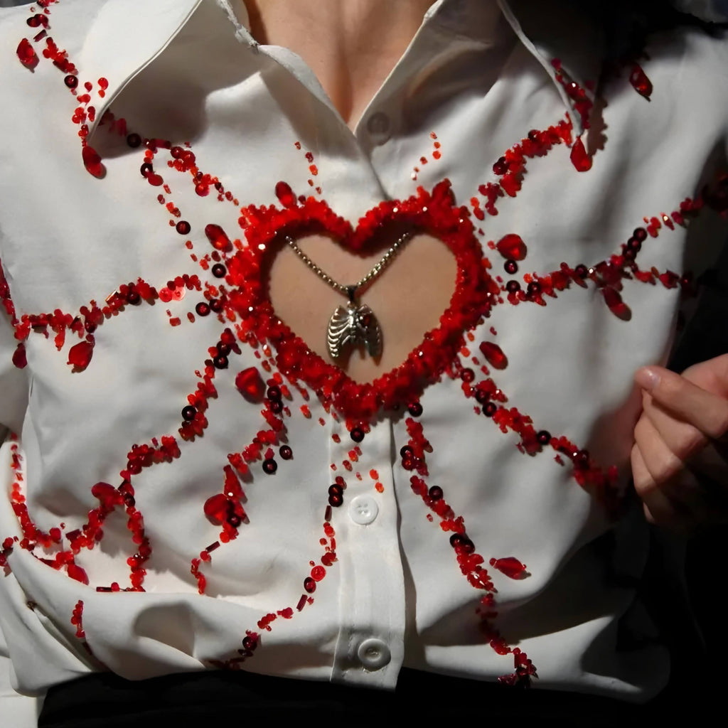Bleeding Heart Bead Embroidery Shirt – Corlus